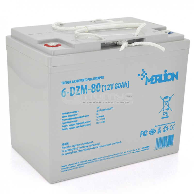 Тяговый аккумулятор AGM Merlion 6-DZM-80, 12 В 80 Ач — купить в ...